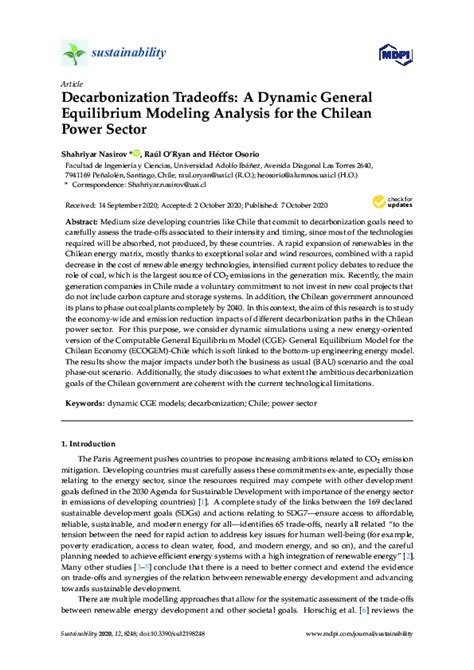 Pdf Decarbonization Tradeoffs A Dynamic General Equilibrium Modeling Analysis For The Chilean