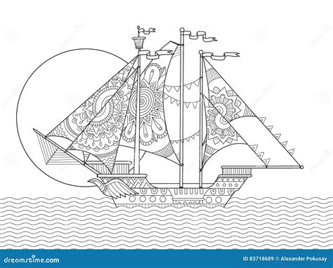 Sailing Ship Drawing Coloring Book Vector Stock Vector Illustration Of Cartoon Color 83718689
