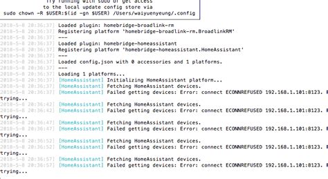 HomeAssistant Failed Getting Devices Error Connect ECONNREFUSED 192