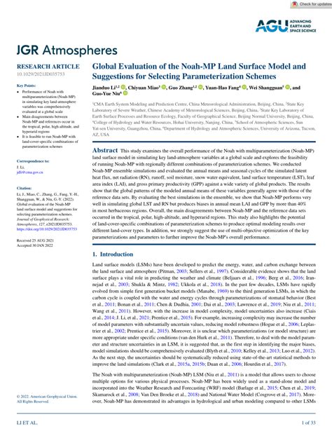 Pdf Global Evaluation Of The Noah‐mp Land Surface Model And Suggestions For Selecting