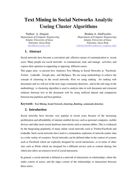 Pdf Text Mining In Social Networks Analytic Use Cluster Algorithms