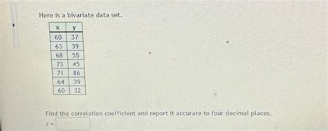 Solved Here Is A Bivariate Data Set Find The Correlation