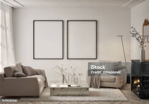 거실 벽에 있는 모형 포스터 프레임 현대적인 디자인의 고급스러운 아파트 배경 현대적인 인테리어 디자인 3d 렌더링 3d 그림 0명에 대한 스톡 사진 및 기타 이미지 Istock