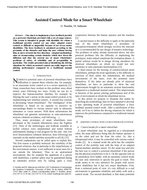 Pdf Assisted Control Mode For A Smart Wheelchair