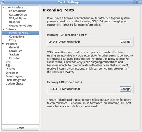 Settings Network Incoming Ports Tixati