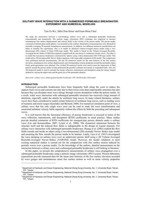 Pdf Solitary Wave Interaction With A Submerged Permeable Breakwater