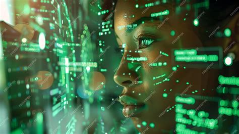 Premium Photo Futuristic Portrait Of A Woman With Digital Code