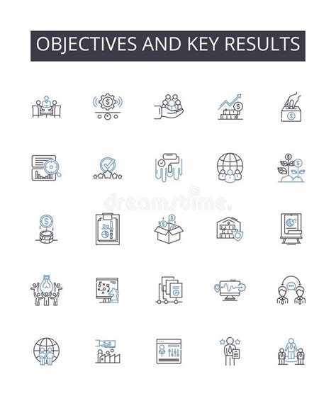 Objectives And Key Results Line Icons Collection Targets Goals Aims Milests Benchmarks