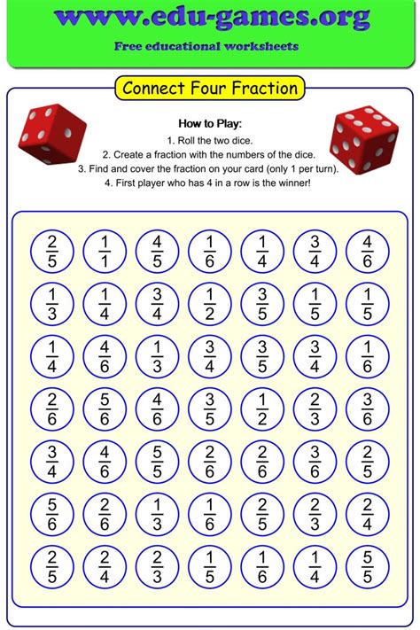 Connect Four Fraction Is A Roll The Dice Game To Play In With A Group