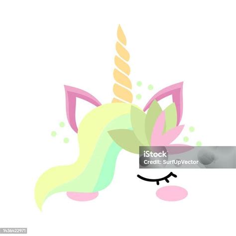 녹색 머리 만화 일러스트레이션이있는 예쁜 유니콘 얼굴 0명에 대한 스톡 벡터 아트 및 기타 이미지 0명 개념 녹색