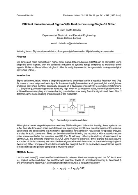 Pdf Efficient Linearisation Of Sigma Delta Modulators Using Single Bit Dither