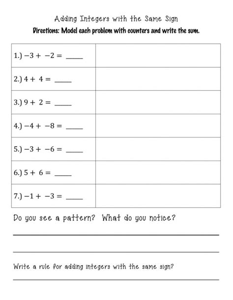 Adding And Subtracting Integers With Counters Worksheet Worksheets