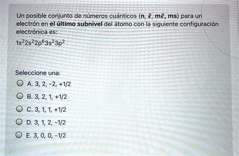 solved a possible set of quantum numbers n l ml ms for an
