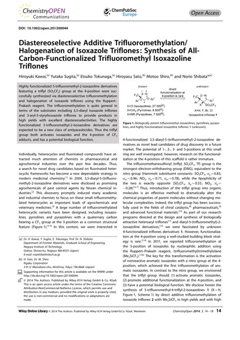 Pdf Cover Picture Diastereoselective Additive Trifluoromethylationhalogenation Of Isoxazole