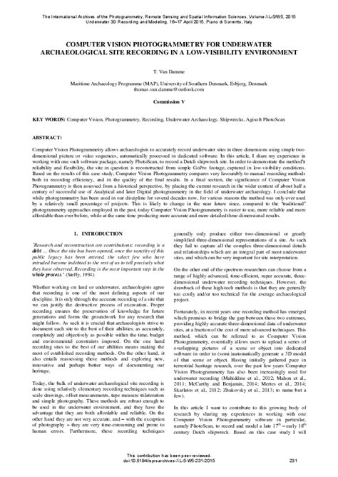 Pdf Computer Vision Photogrammetry For Underwater Archaeological Site Recording In A Low