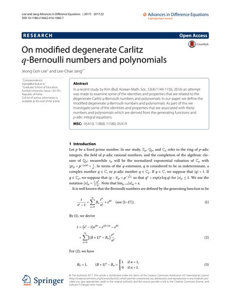 Pdf On Modified Degenerate Carlitz Q Bernoulli Numbers And Polynomials