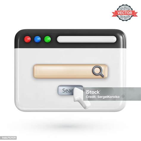 검색 창 마우스 포인터 및 검색 버튼이 있는 웹 브라우저 창입니다 웹 검색 또는 검색 엔진 개념입니다 흰색 배경에 사실적인 3d