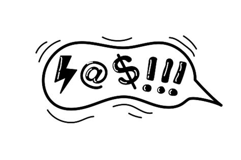 단어 음성 거품을 맹세 무례하고 저주가 화가 부정적 나쁜 표현에 대한 단어를 맹세 손으로 그린 낙서 스케치 스타일의 벡터 일러스트레이션 공격성에 대한 스톡 벡터 아트 및