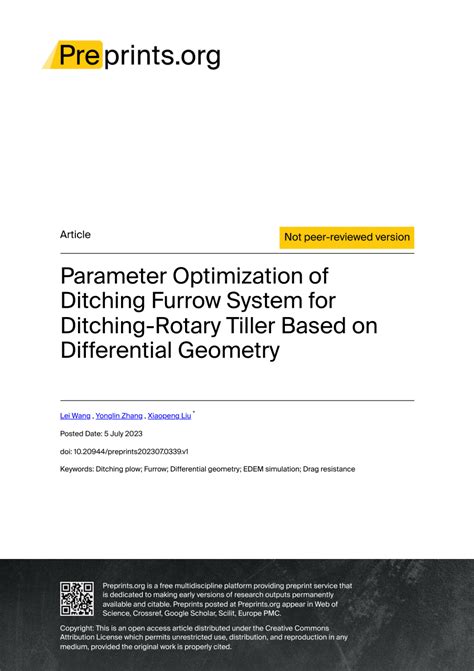 Pdf Parameter Optimization Of Ditching Furrow System For Ditching Rotary Tiller Based On