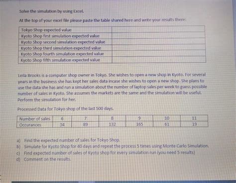 Solved Solve The Simulation By Using Excel At The Top Of Chegg Com