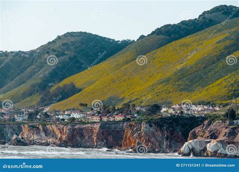 Pismo Beach Cliffs Wide Sandy Beach And Silhouette Of Hotels