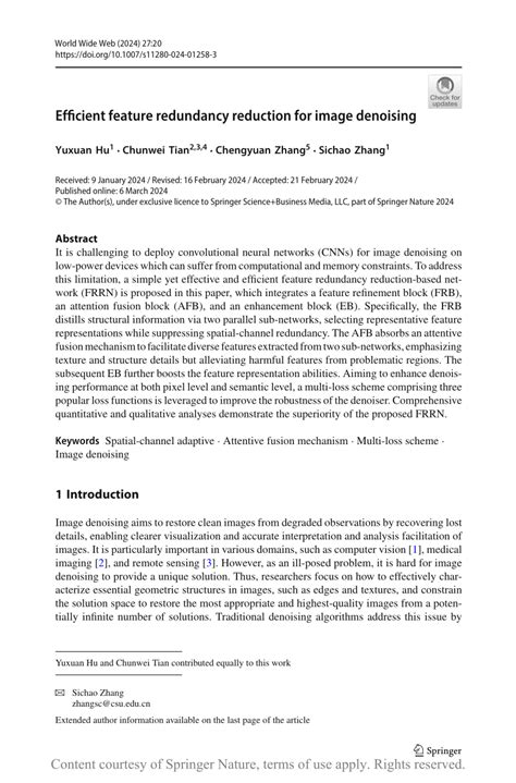 Efficient Feature Redundancy Reduction For Image Denoising