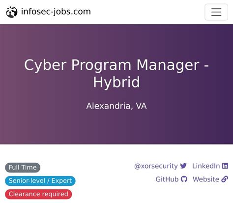 Hiring Cyber Program Manager Hybrid In Alexandria Va Rinfosecjobs