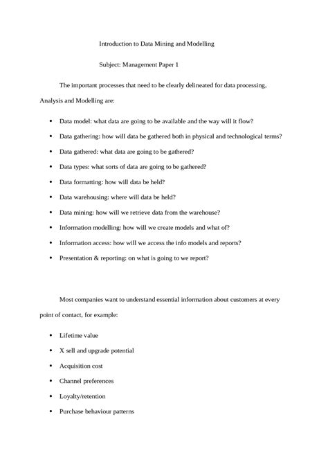 Introduction To Data Mining And Modelling Essays University Management Fundamentals Docsity