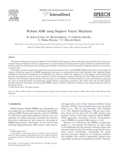 Pdf Robust Asr Using Support Vector Machines Dokumentips