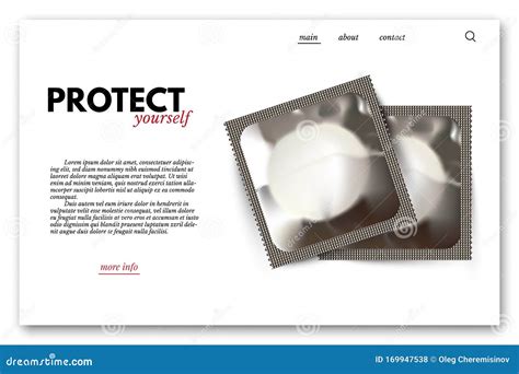 Safe Sex And Reproductive Health Vector Webpage Template Two Condoms Package On White Landing