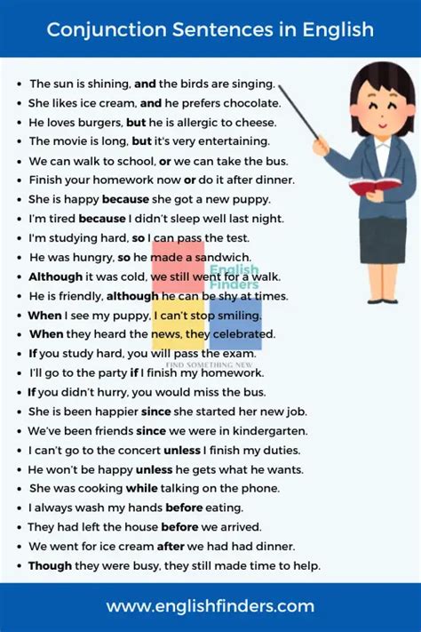 100 Conjunction Sentences In English English Finders