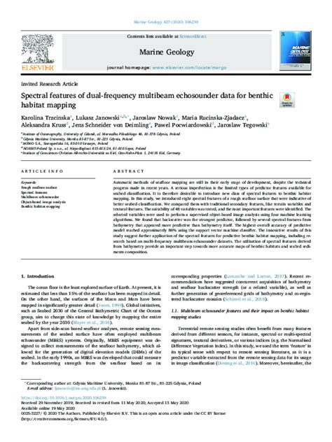 Pdf Spectral Features Of Dual Frequency Multibeam Echosounder Data For Benthic Habitat Mapping