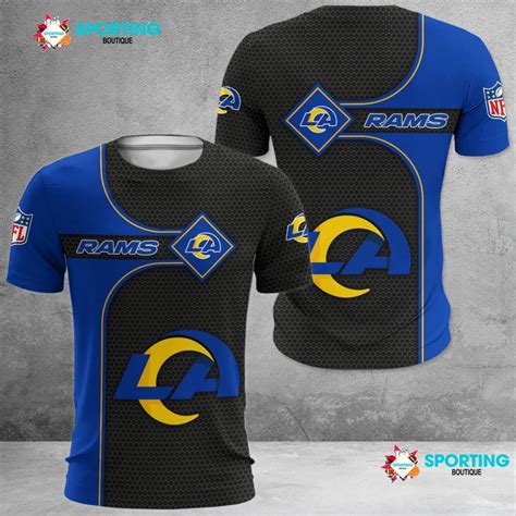 Los Angeles Rams Nfl Football Team Logo Hexagon Pattern 3d T Shirt