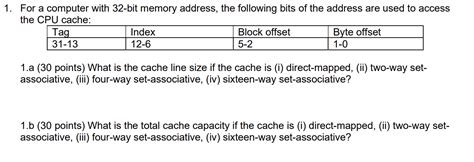 Solved For A Computer With Bit Memory Address The Chegg Com