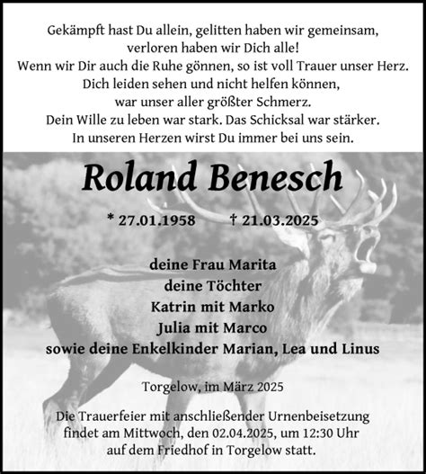 Traueranzeigen Von Roland Benesch Trauer Nordkurier