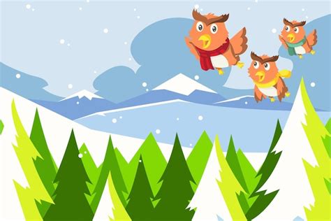 겨울 풍경의 벡터 일러스트 레이 션 프리미엄 벡터
