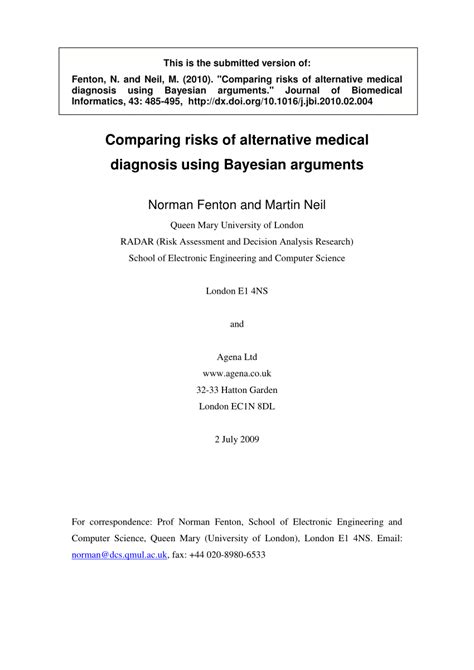 Pdf Comparing Risks Of Alternative Medical Diagnosis Using Bayesian