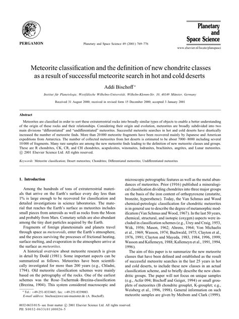 Pdf Meteorite Classification And The Definition Of New Chondrite