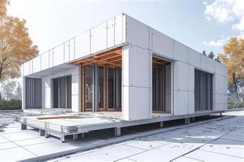 Modern Modular House Construction 3d Illustration Of Composite Sip Panel Assembly Process