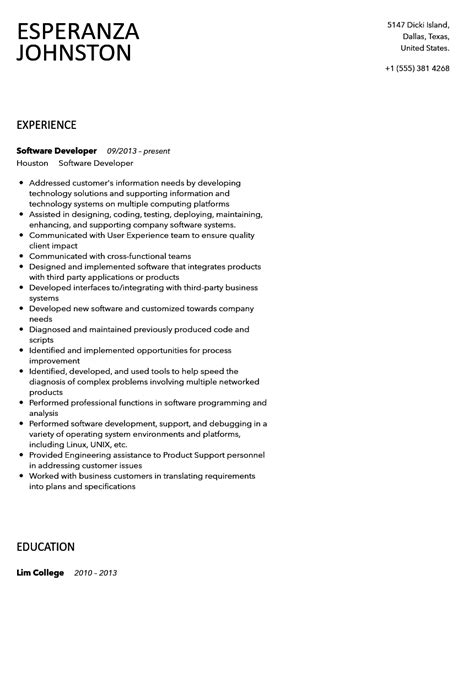 Software Developer Resume Sample Velvet Jobs