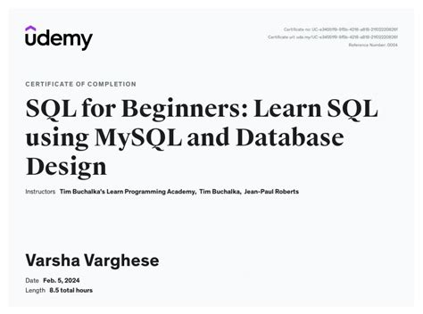 Varsha Varghese On Linkedin Sql Certificationcomplete Udemy