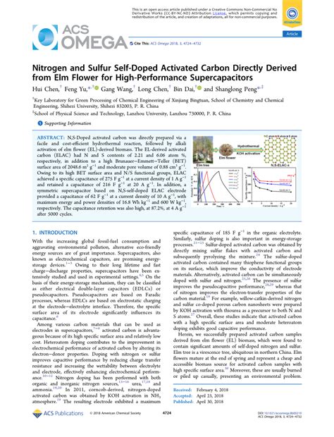 Pdf Nitrogen And Sulfur Self Doped Activated Carbon Directly Derived