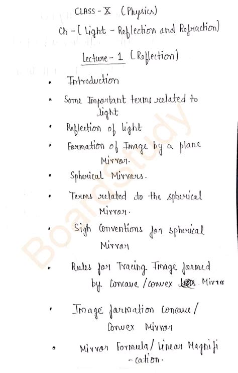 Class 10 Science Chapter 10 Light Reflection And Refraction Handwritten Notes Pdf