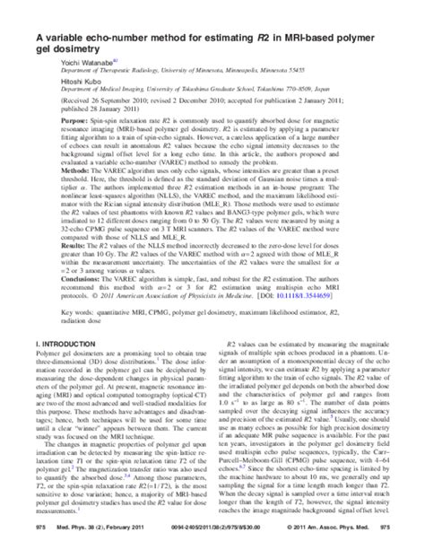 Pdf A Variable Echo Number Method For Estimating R2 In Mri Based Polymer Gel Dosimetry
