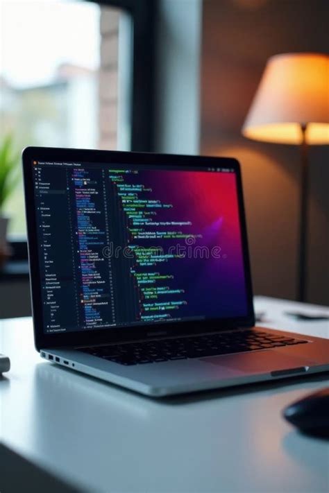 Sleek Laptop Displays Lines Of Code On A Clean Desk Coding Machine Learning Stock Illustration