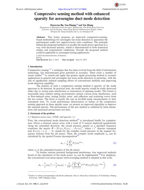 Pdf Compressive Sensing Method With Enhanced Sparsity For Aeroengine Duct Mode Detection