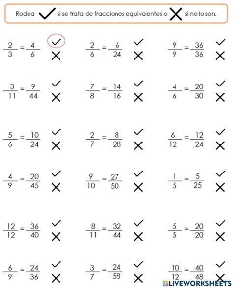 Fracciones Equivalentes Ficha Interactiva Ejercicios De Fracciones