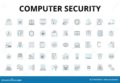 Computer Security Linear Icons Set Firewall Cryptography Malware Authentication Encryption
