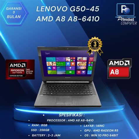 Jual Laptop Lenovo Essential G AMD A A RAM GB SSD GB Double VGA Laptop Murah