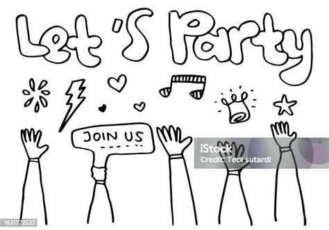 박수 손은 파티 텍스트벡터 삽화와 함께 흰색 배경에 그립니다 개념에 대한 스톡 벡터 아트 및 기타 이미지 개념 경외감
